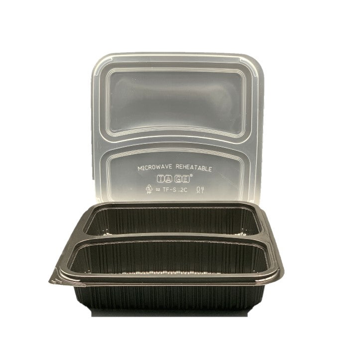 LUNCH BOX PLASTIC BLACK 50pc/pack With Lid-2Com – Manja Foods
